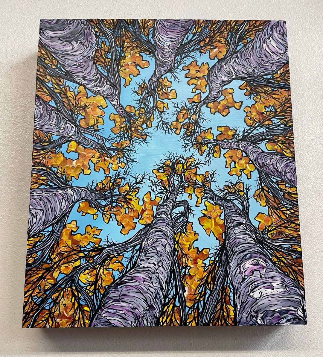 10x12” Looking up at the Fall Trees Hammock View Orange Fall Birch ...