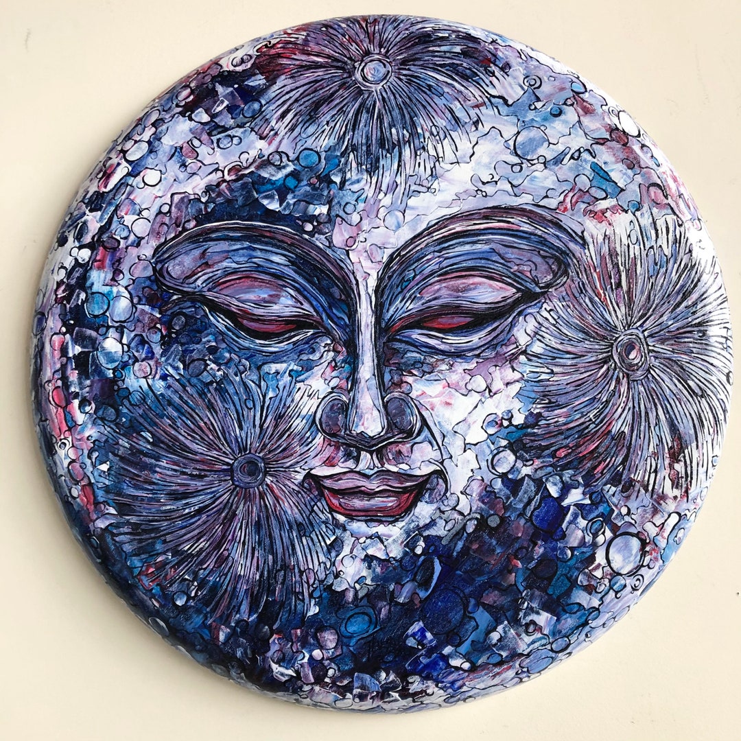 The Woman in the Moon / Metta Moon 20 Round Original Acrylic Painting ...