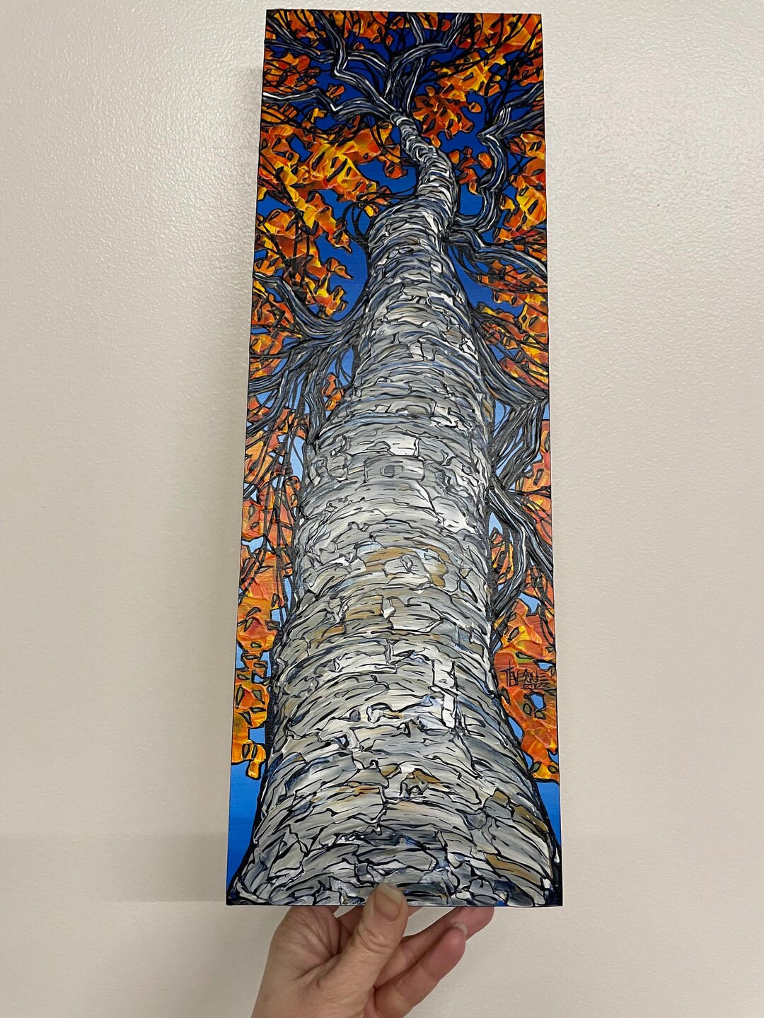 6x18” the Tallest Birch Looking up a Tree Painting by Tracy Levesque - Etsy