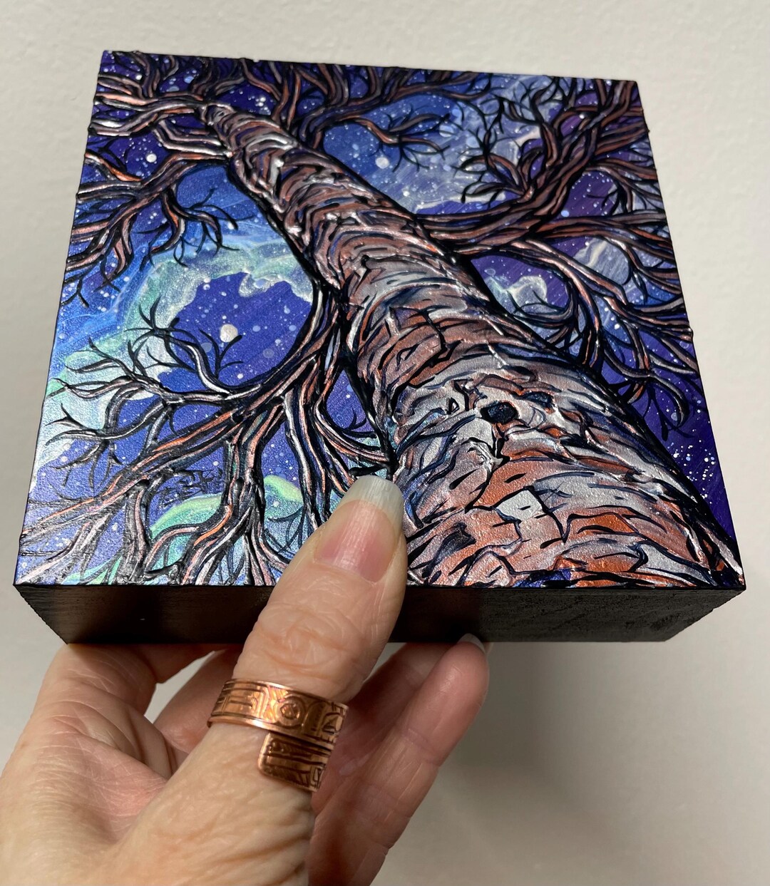 5x5” Looking up the Night Tree Violet Trunk 2 Iridescent Night Sky ...