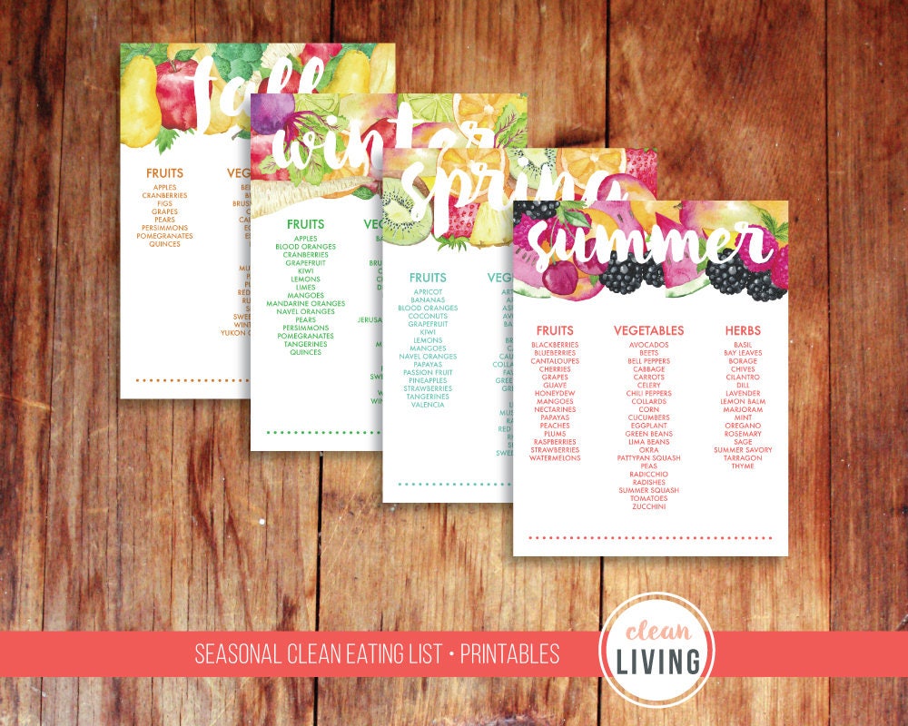 Clean Eating Seasonal List Printable Garden PDF Food Vegetables Fruit ...