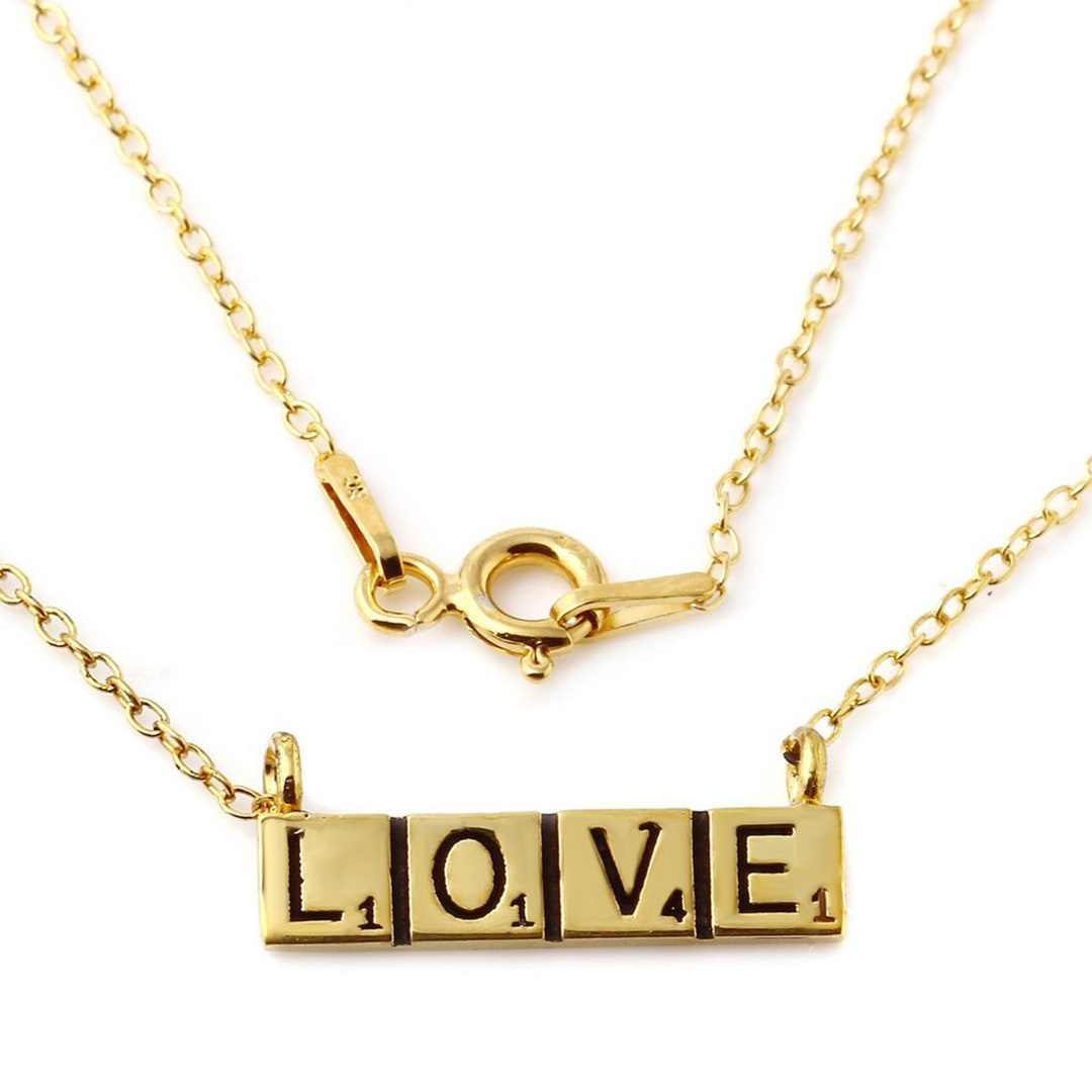 Love Scrabble Charm Pendant Necklace, Scrabble Necklace, Love Necklace ...
