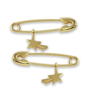 Star Safety Pin Earring in Sterling Silver and 14K Solid Gold, Safety ...