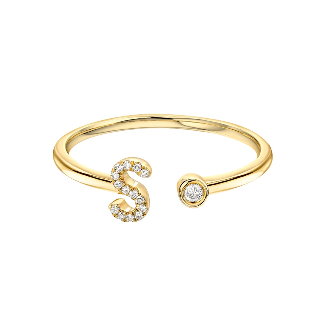 Stackable Letter Ring, Gold Initial Ring, Personalized Diamond Ring ...