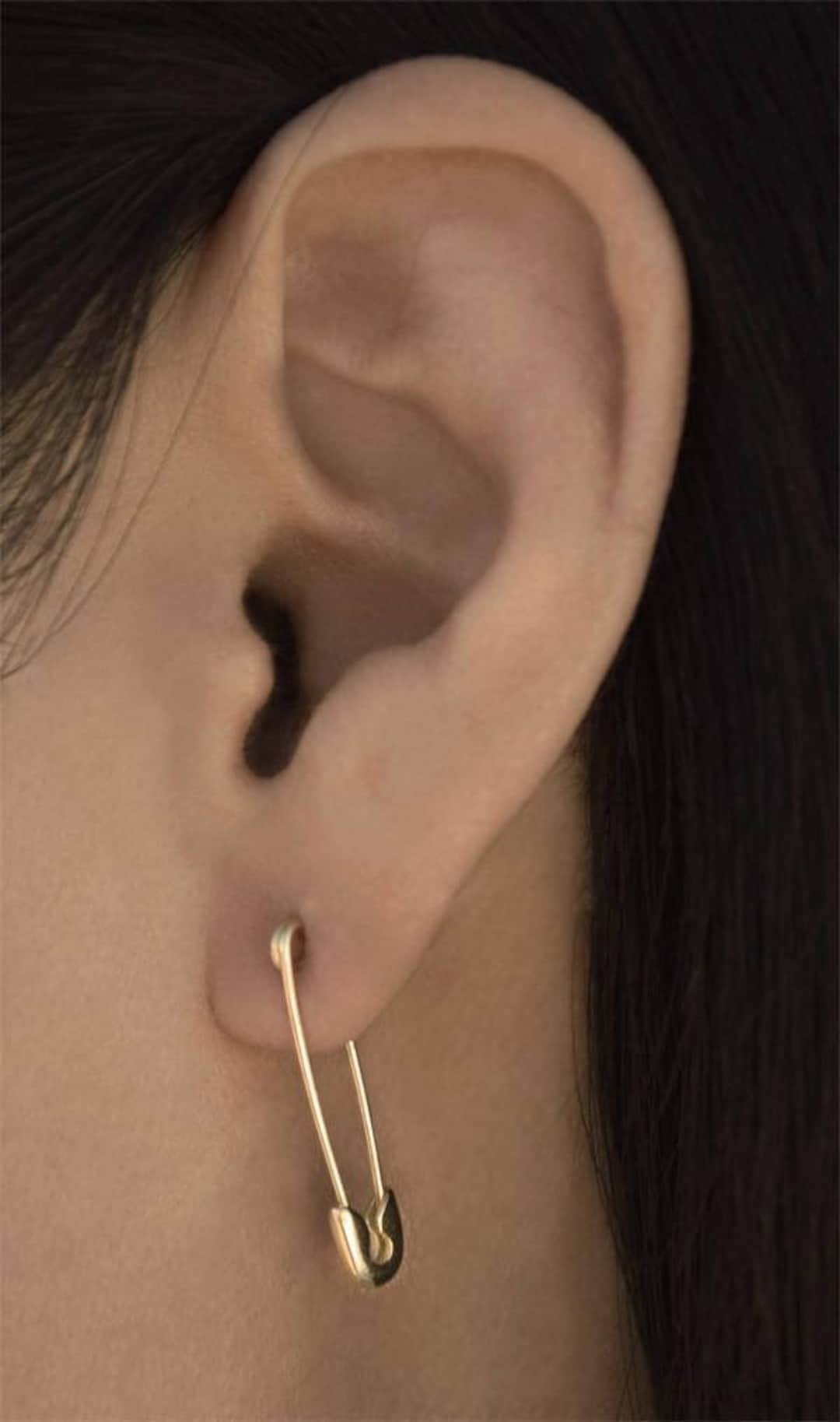 14k Gold Safety Pin Earring, Solid Gold Safety Pin Earring, Safety Pin Earring - Etsy