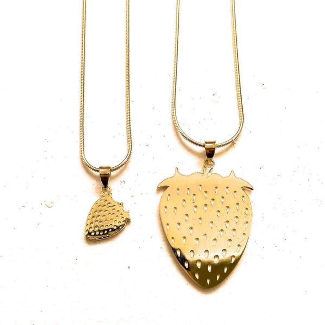 Strawberry Charm Necklace, Silver, Gold Strawberry Pendant Necklace ...