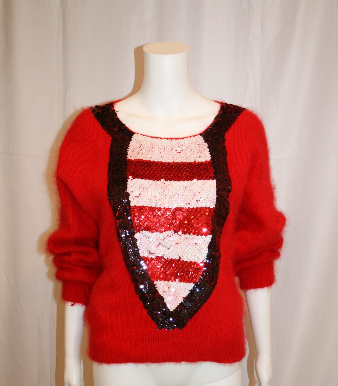 Vintage Christmas Sequin Red Santa Sweater by Paavia - Etsy