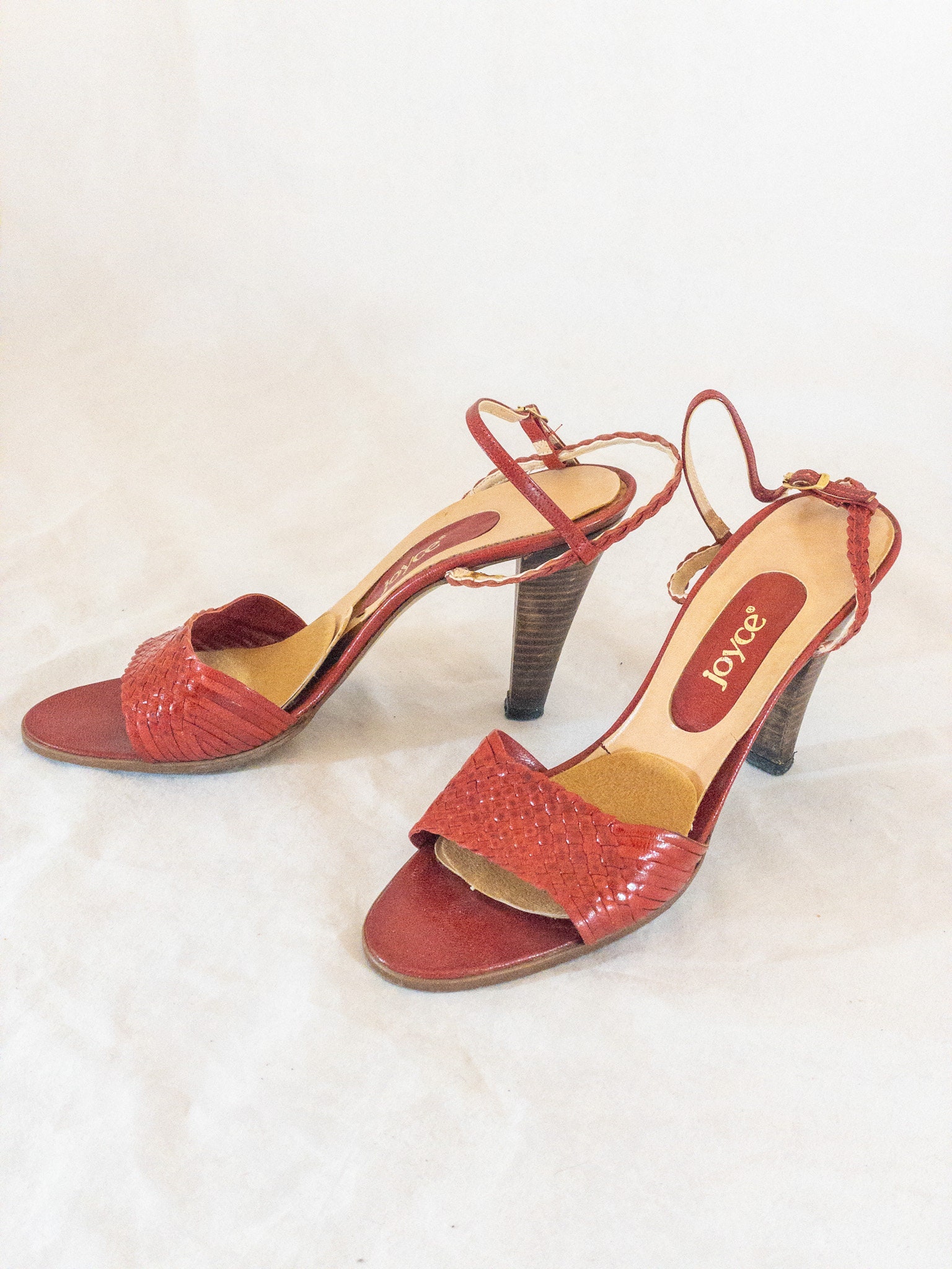 Vintage Joyce Reed Woven Leather High Heel Sandals - Etsy