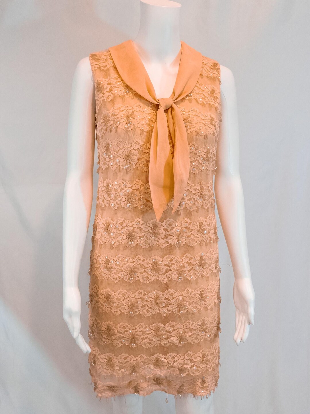 Vintage 1960s Jack Bryan Apricot Lace,sequin and Bead Cocktail Dress - Etsy