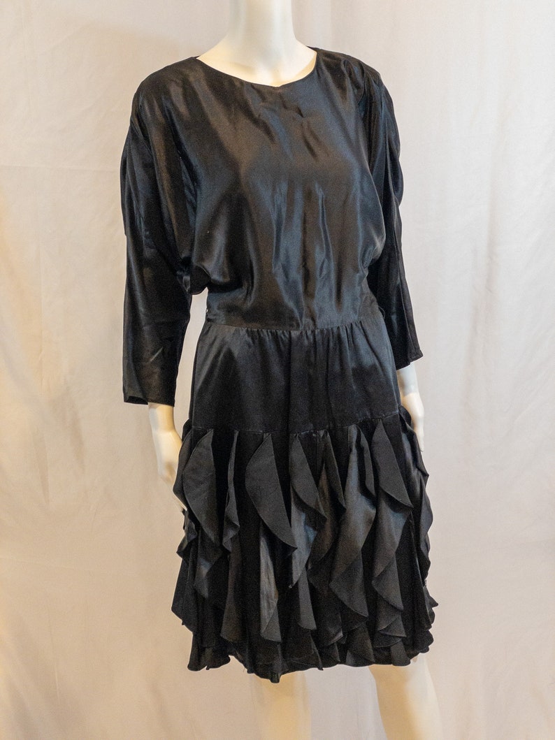 Vintage St Gillian Silk Black Dress With Flutter Skirt - Etsy