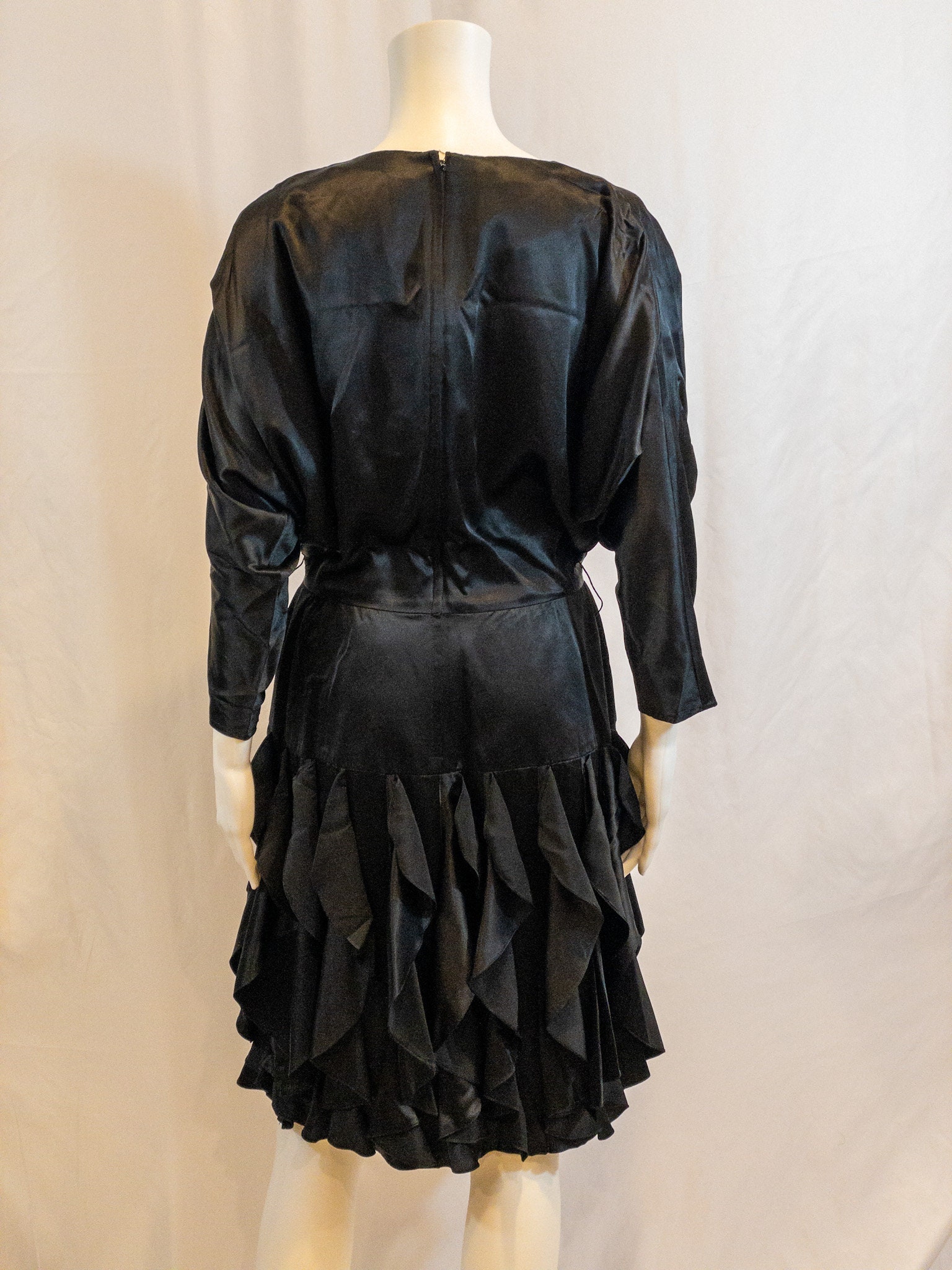 Vintage St Gillian Silk Black Dress With Flutter Skirt - Etsy