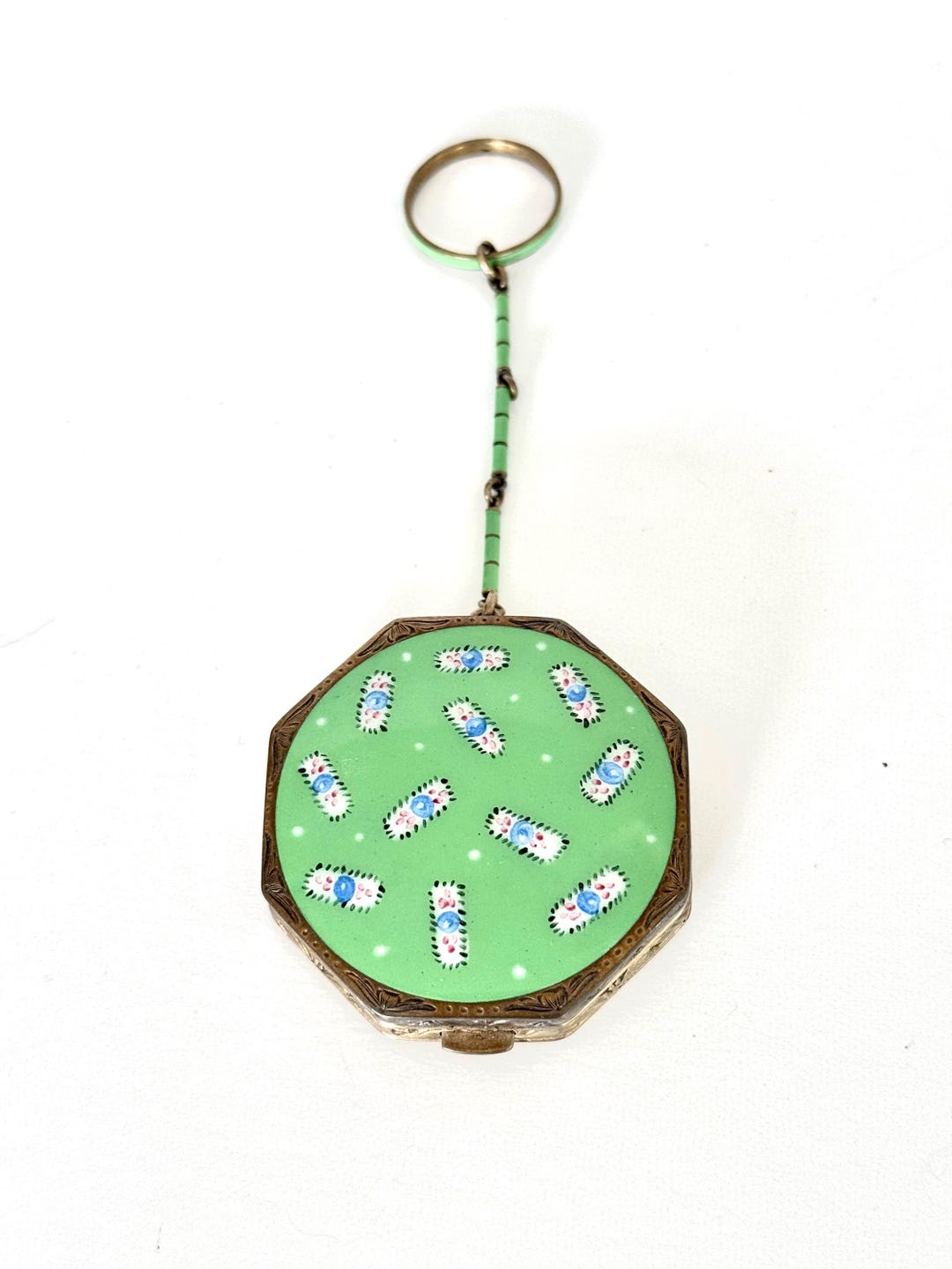 1930s Green Enamel Monogram Powder Compact With Enamel Finger Ring ...