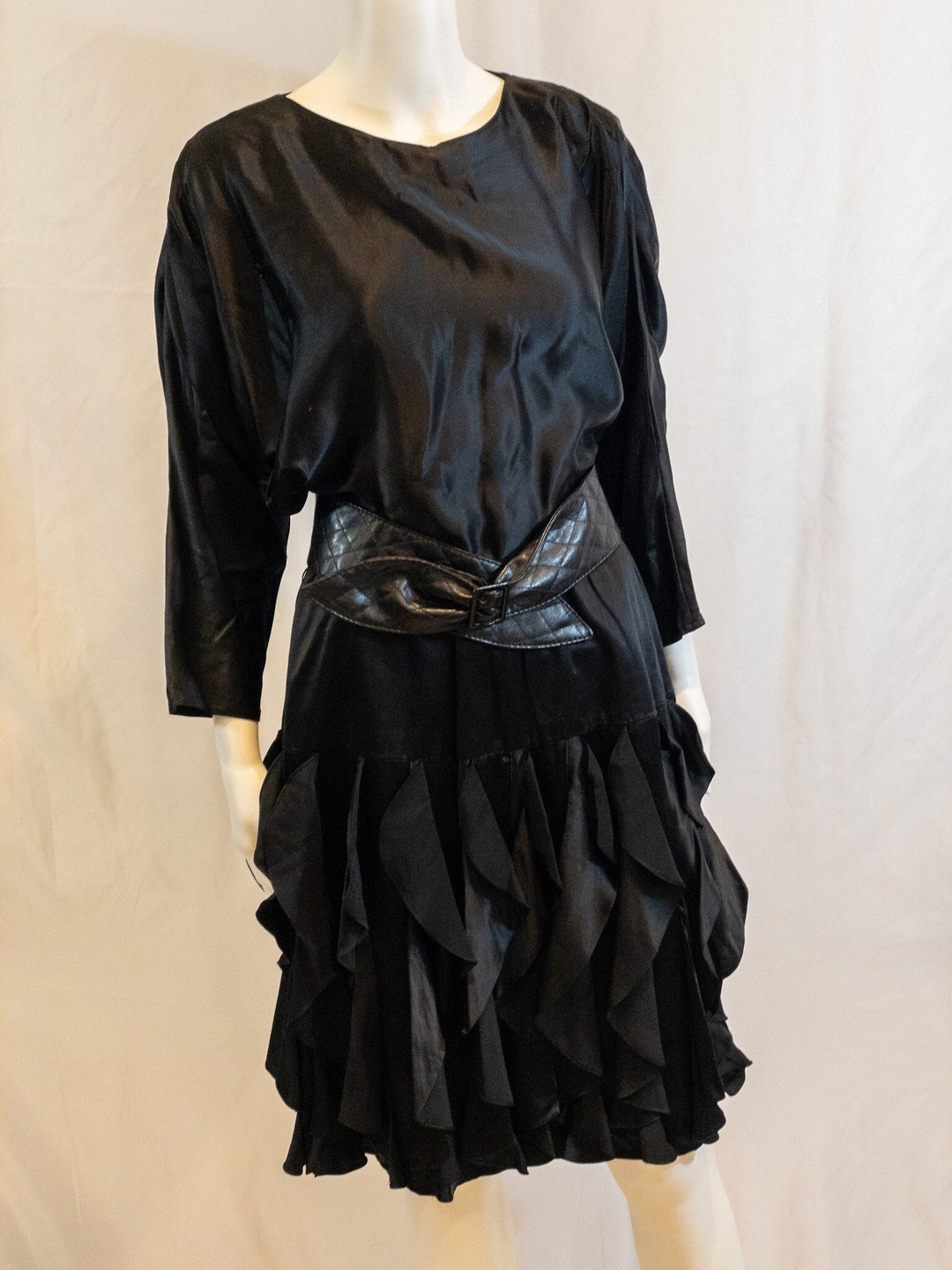 Vintage St Gillian Silk Black Dress With Flutter Skirt - Etsy