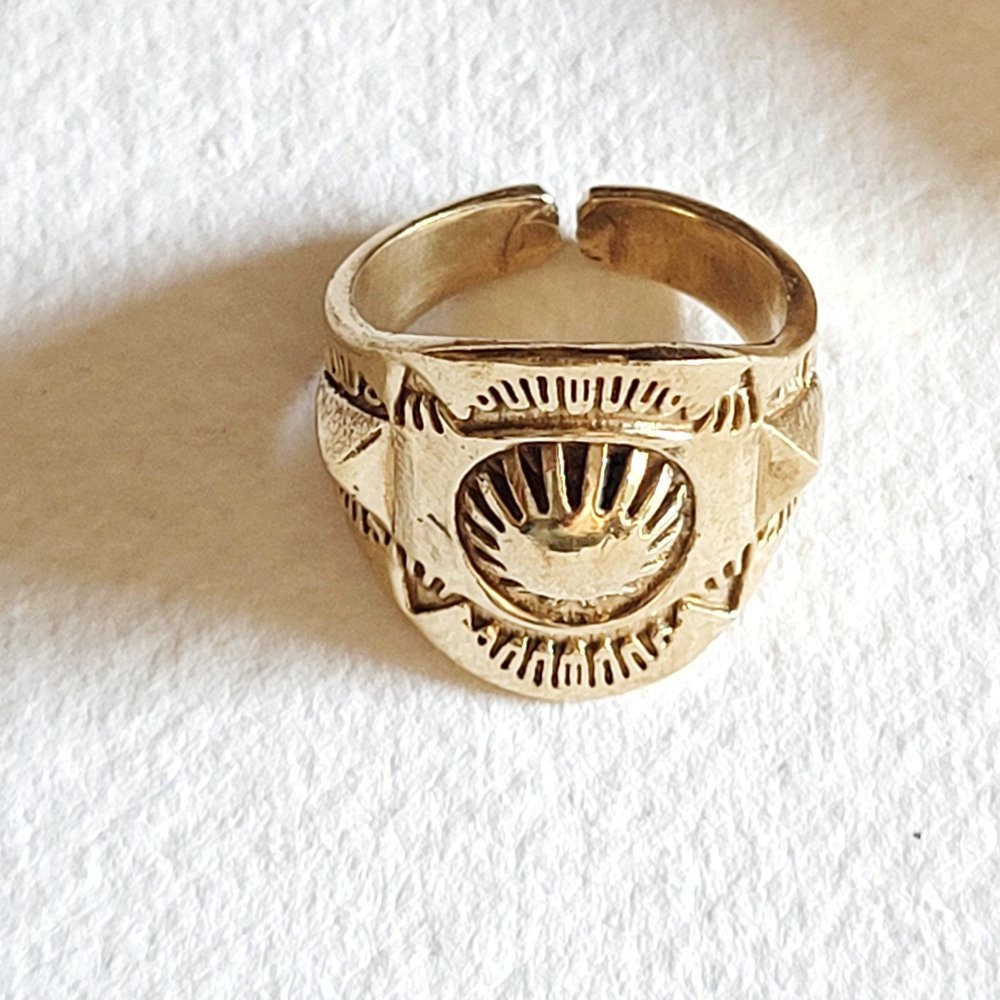 Solid Brass Sun Ray Stamped Adjustable Band Handcrafted Boho Tribal ...