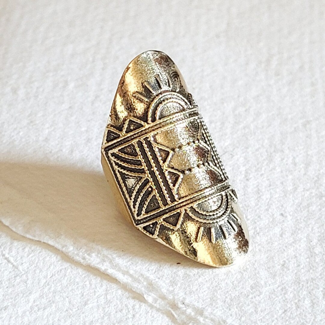Solid Brass Ring Ligh Rays Wide Adjustable Band Handcrafted Boho Tribal ...