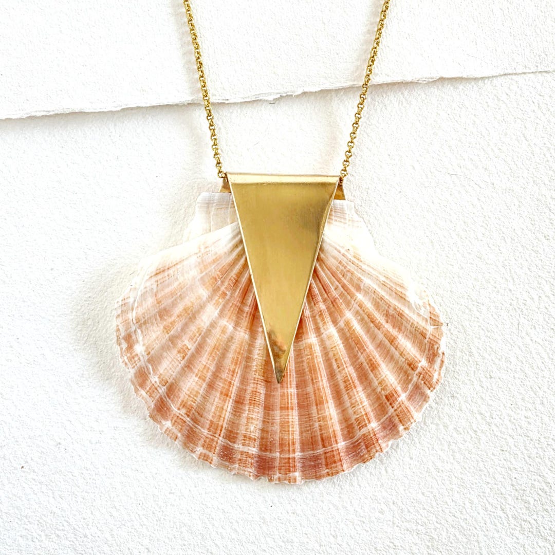 Tigers Paw Brass Pendant Necklace Seashell Choker Handcrafted Statement ...