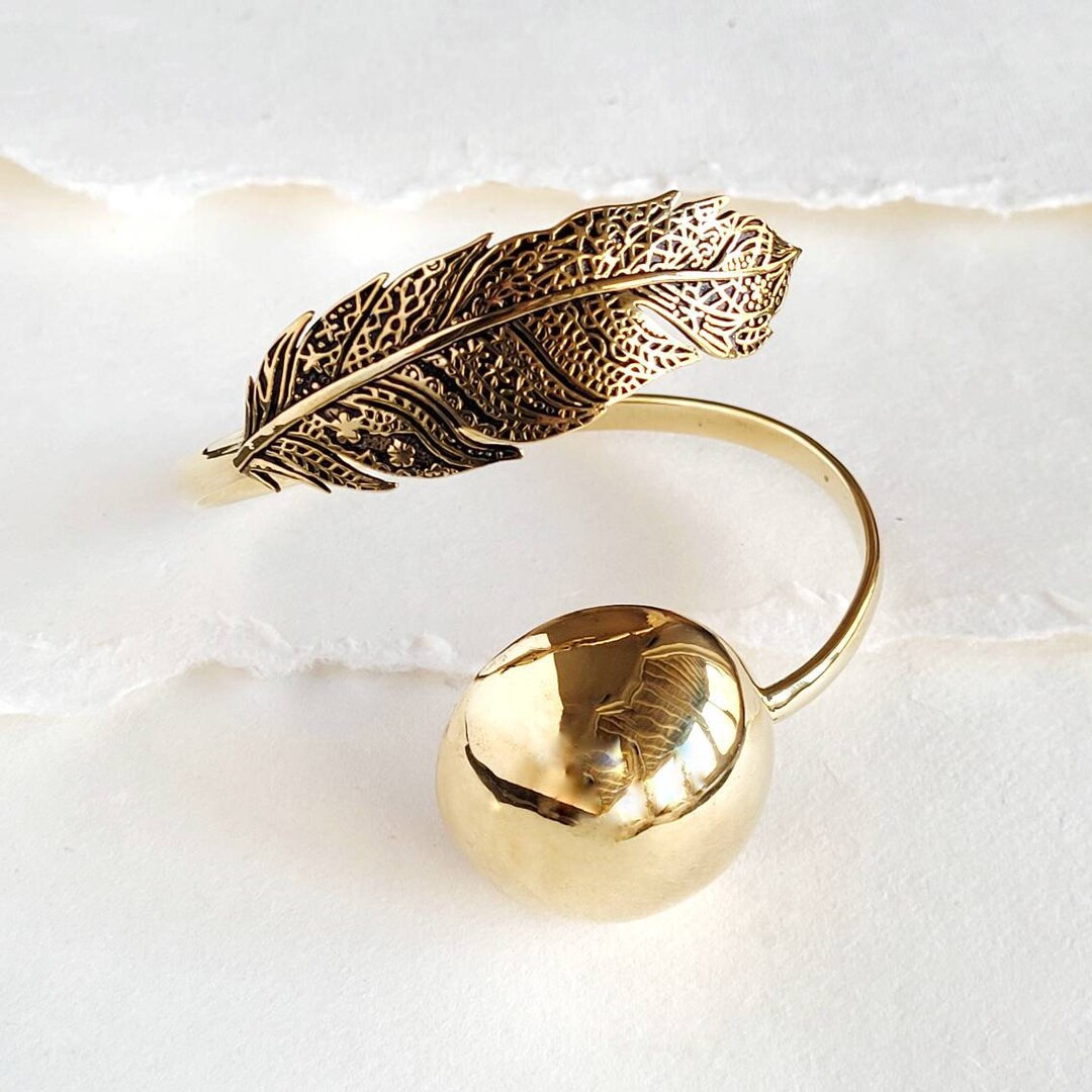 Breeze Brass Feather Armlet Upper Arm Cuff Designer Handcrafted - Etsy