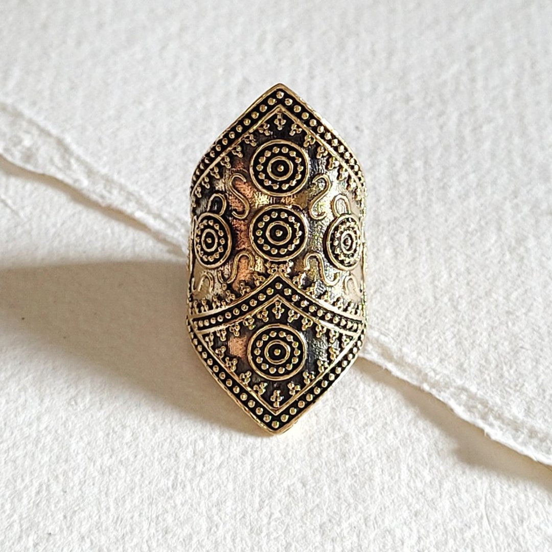 Solid Brass Ring Temple Adjustable Band Handcrafted Boho Tribal Ring ...