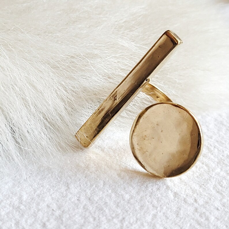 Handcrafted Solid Brass Sphere & Bar Ring, Adjustable Size 7 - Etsy