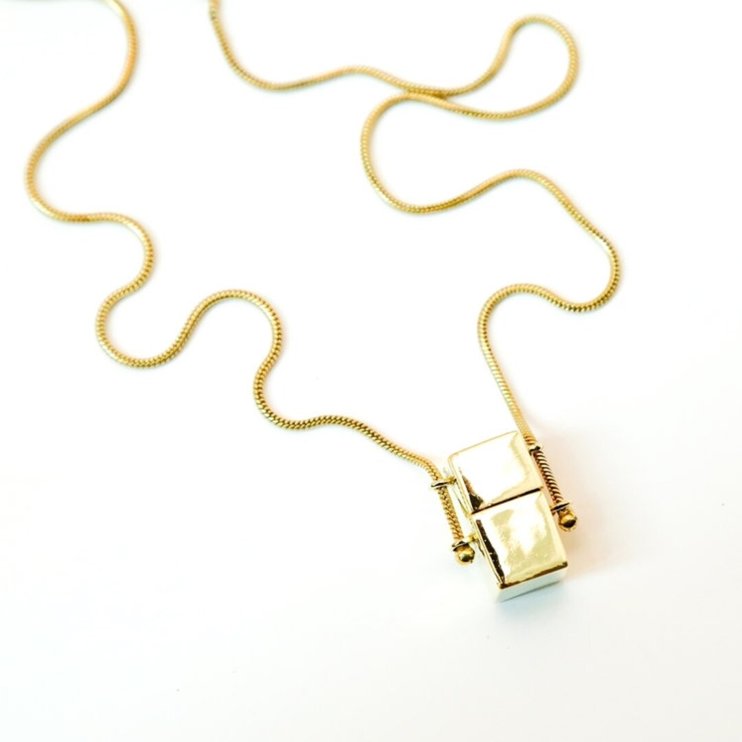 Love Squared Box Locket Brass Heart Pendant Necklace - Etsy