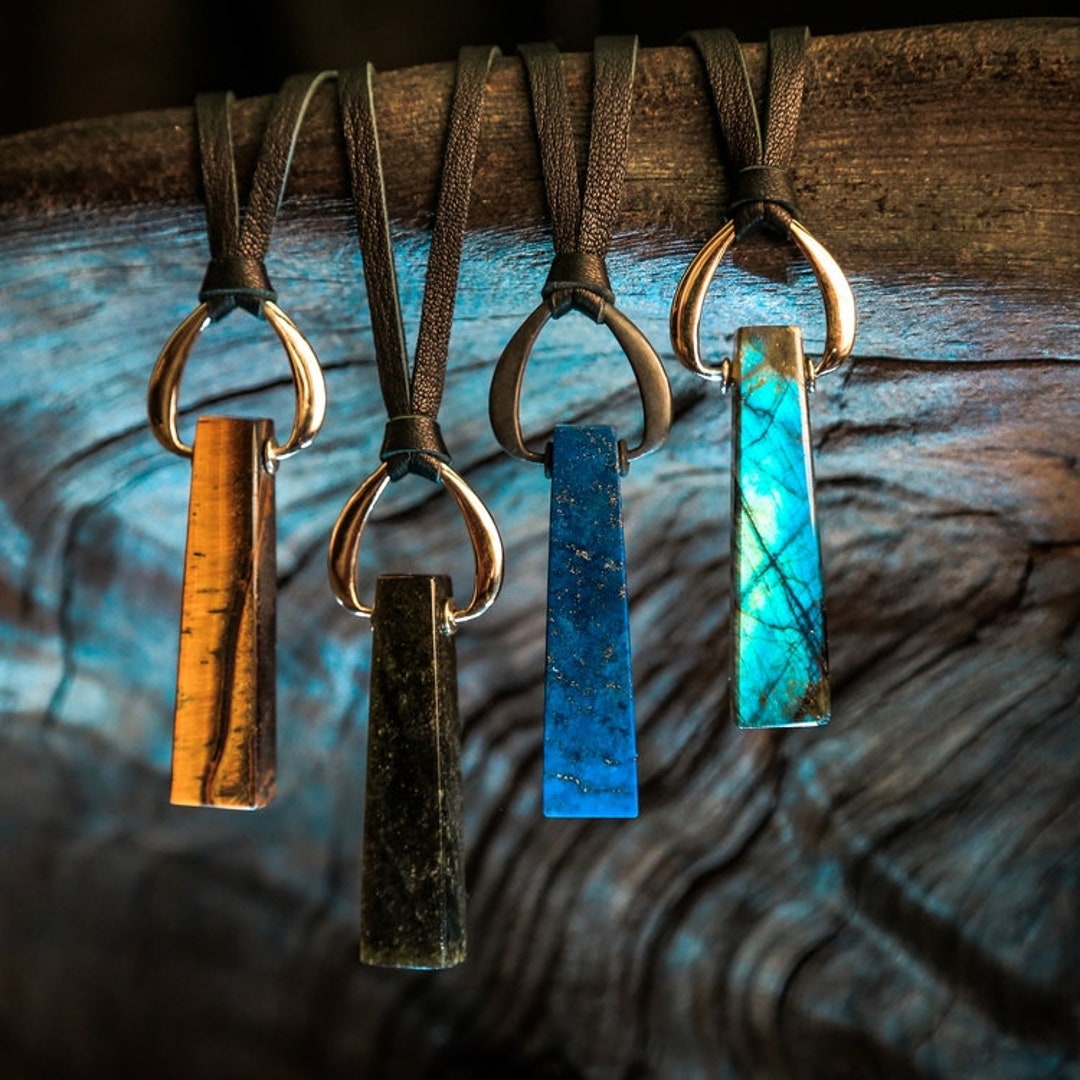 Collar colgante de lingote de poder lapislázuli, ojo de tigre de ...