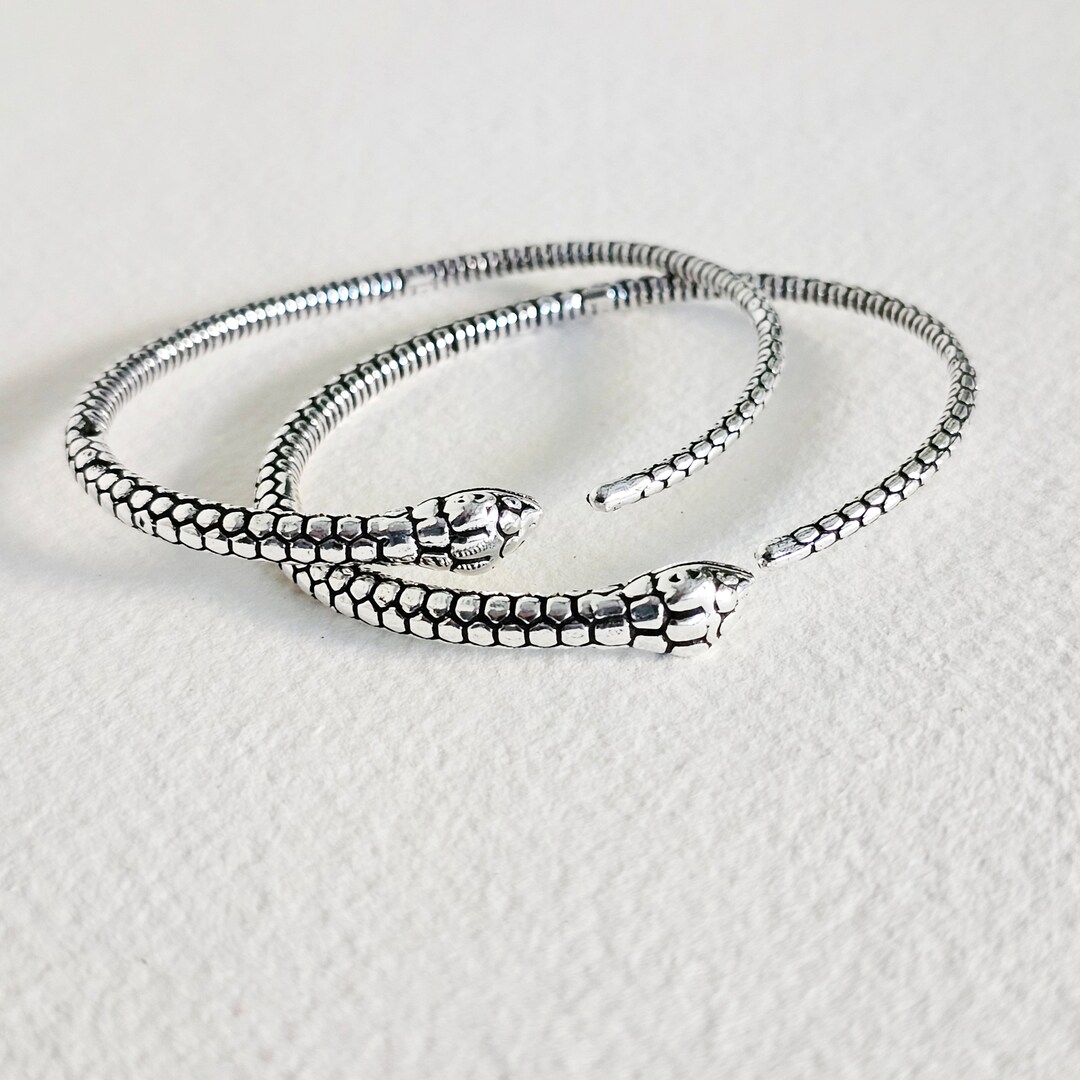 Silver Snake Serpent Bangle Bracelet Wrap Cuff Adjustable Animal ...