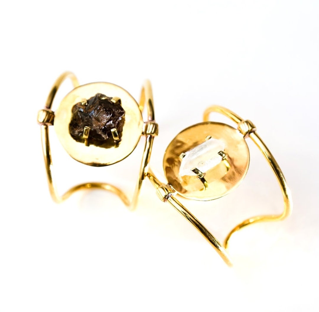 Asteroid Solid Brass Handmade Clear or Smoky Quartz Cuff Bracelet - Etsy