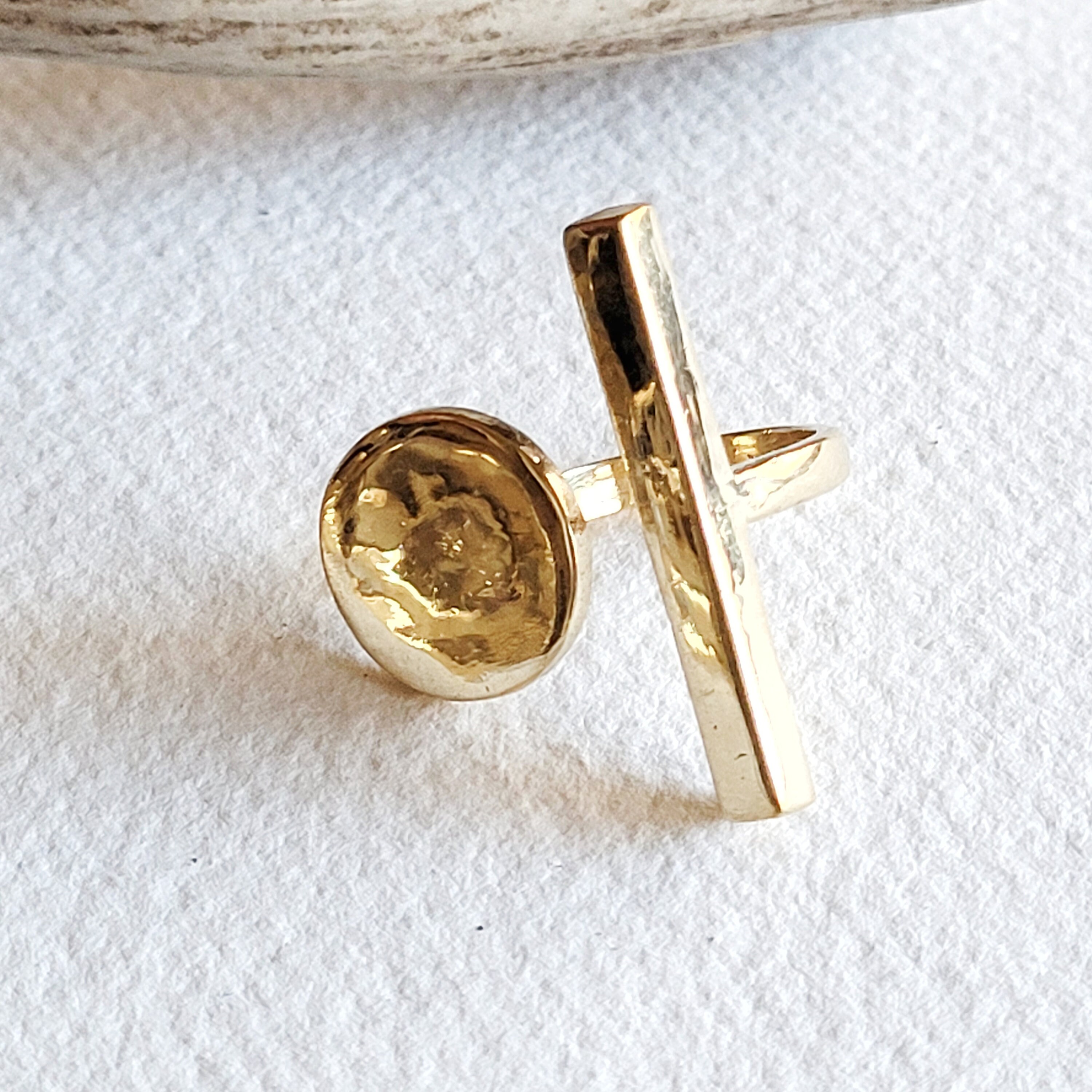 Handcrafted Solid Brass Sphere & Bar Ring, Adjustable Size 7 - Etsy