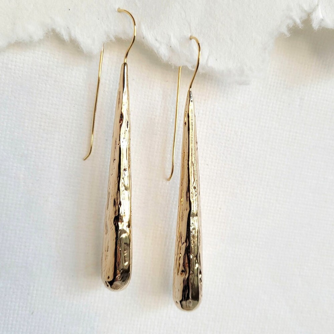 Solid Brass Organic Tear Drop Drop Long Earrings Handcrafted - Etsy