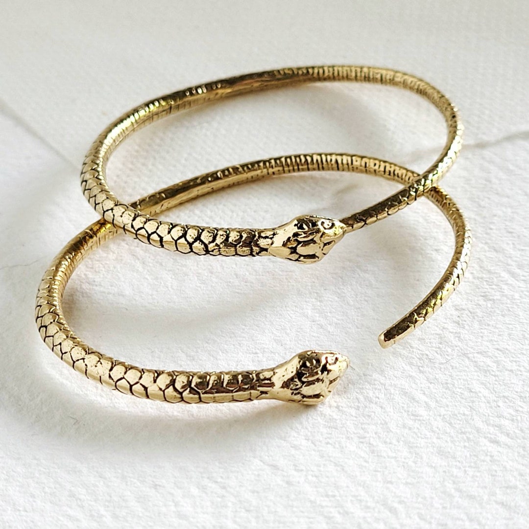 Brass Snake Serpent Bangle Bracelet Wrap Cuff Adjustable Animal Jewelry ...