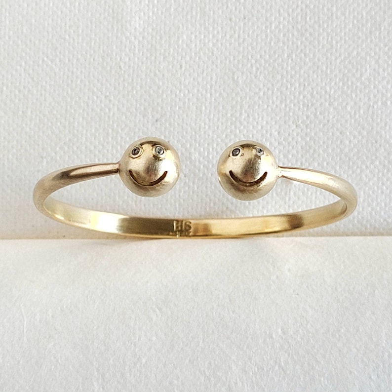 Brass Crystal Happy Face Emoji Smiling Bangle Bracelet Cuff - Etsy