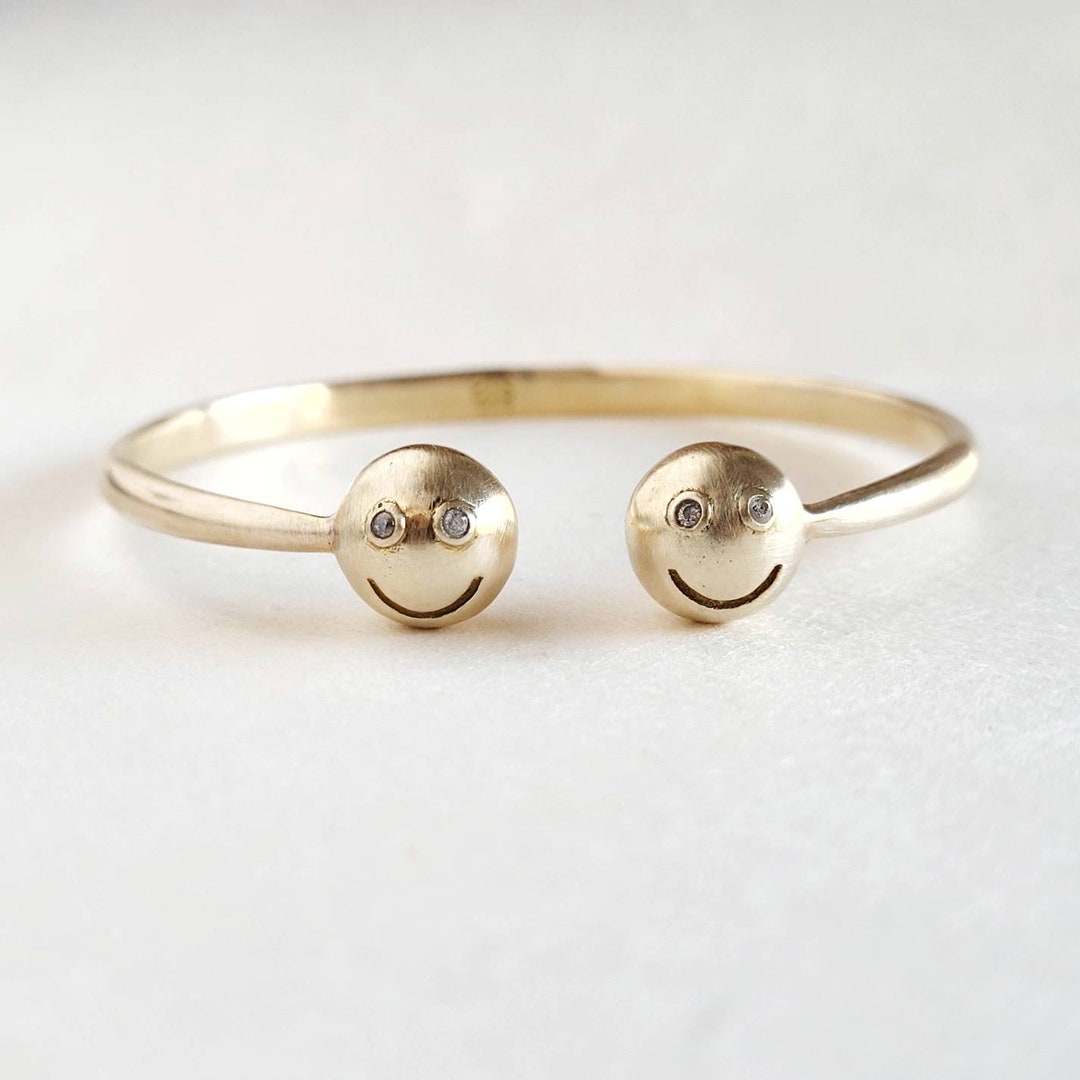 Brass Crystal Happy Face Emoji Smiling Bangle Bracelet Cuff - Etsy