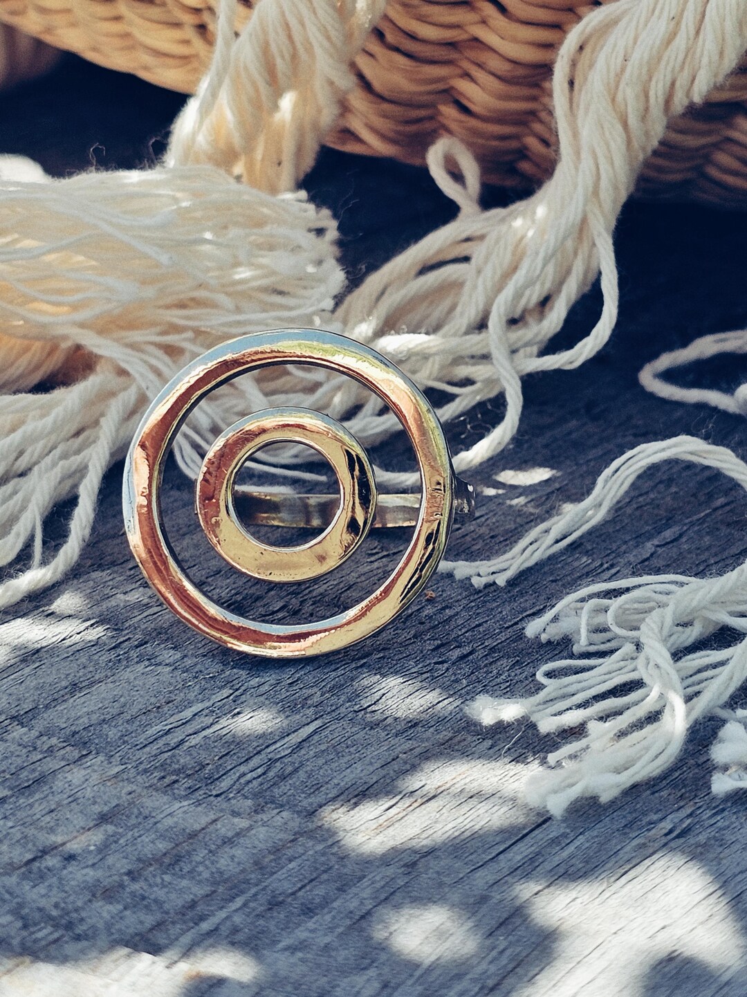 Solid Brass Handcrafted Circle Sphere Moon Big Adjustable Ring ...
