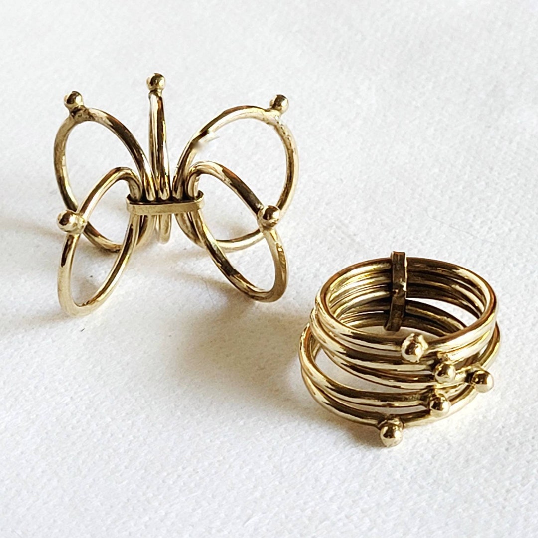 Brass Beaded Spinning Stacking Minimal Ring Band Wire Handmade Ring - Etsy
