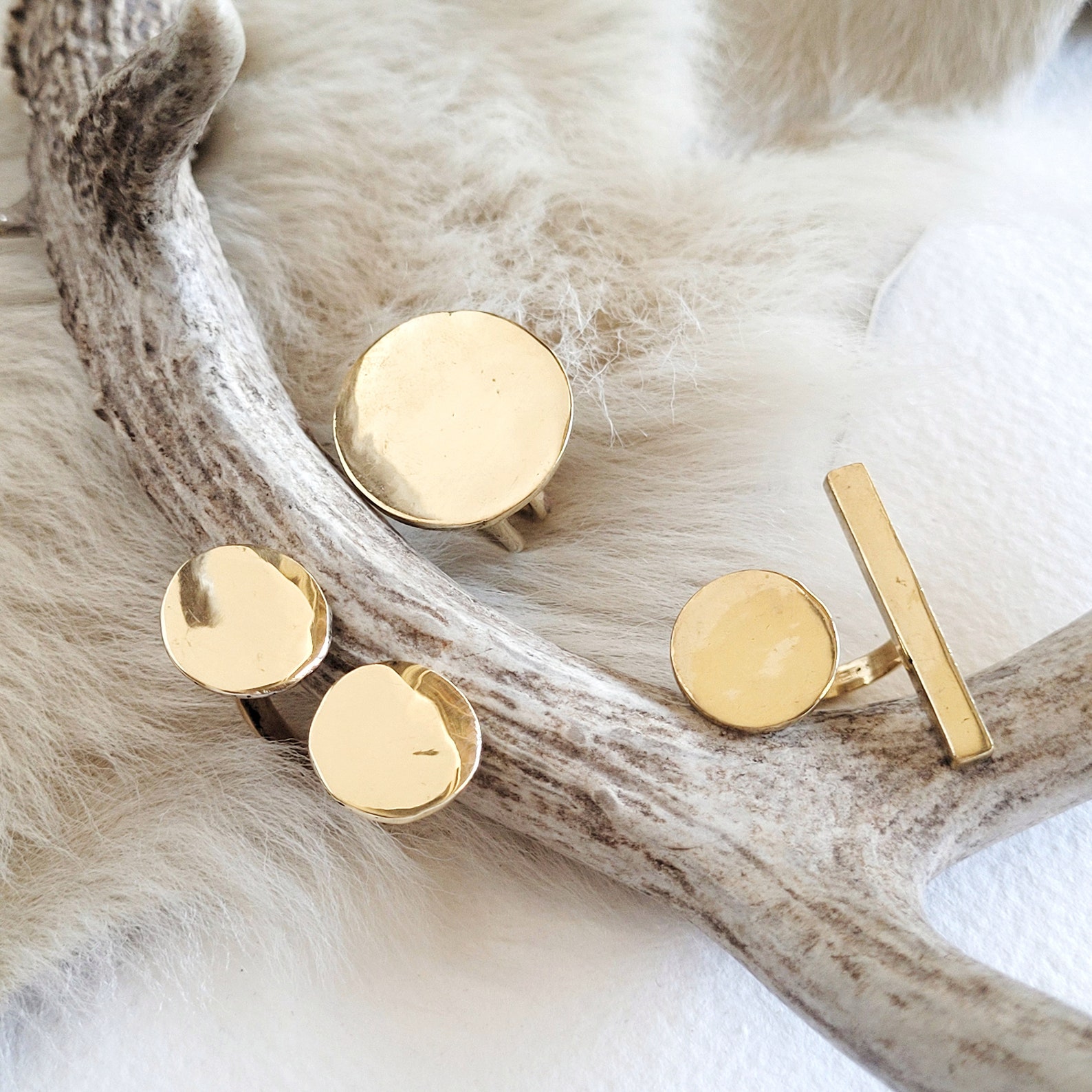 Handcrafted Solid Brass Double Circle Ring, Adjustable Size 7 - Etsy