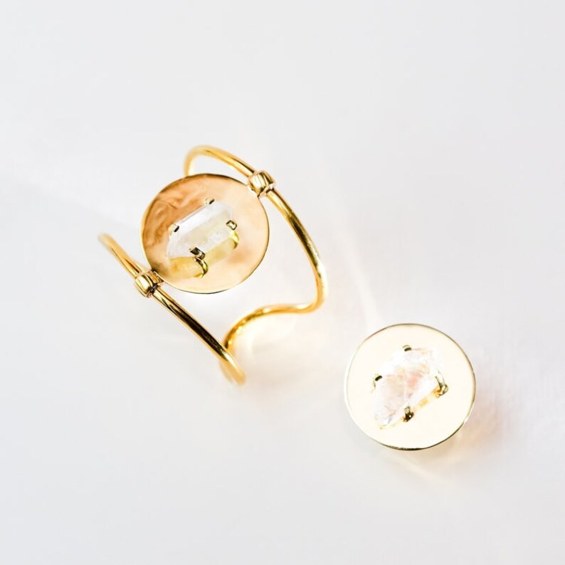 Asteroid Solid Brass Handmade Clear or Smoky Quartz Cuff Bracelet - Etsy
