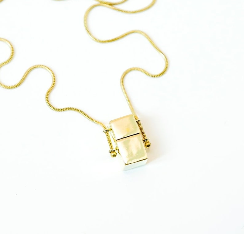 Love Squared Box Locket Brass Heart Pendant Necklace - Etsy