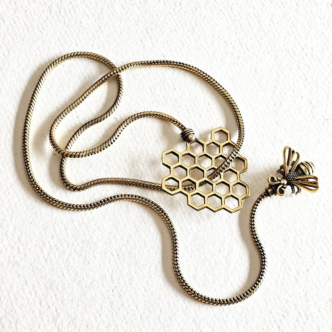 Brass Bumble Bee Honeycomb Lariat Necklace, Handcrafted Design - Etsy