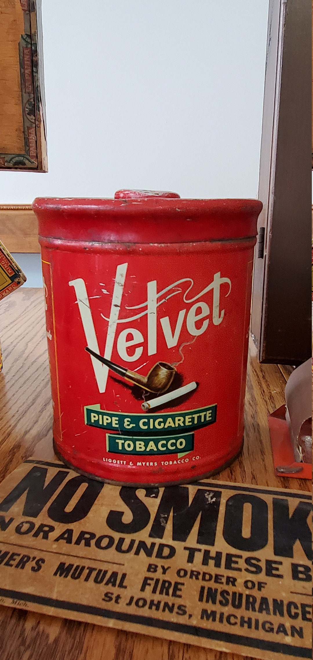 Vintage Velvet Pipe & Cigarette Tobacco Tin - 1940's Tobacciana - Bar ...