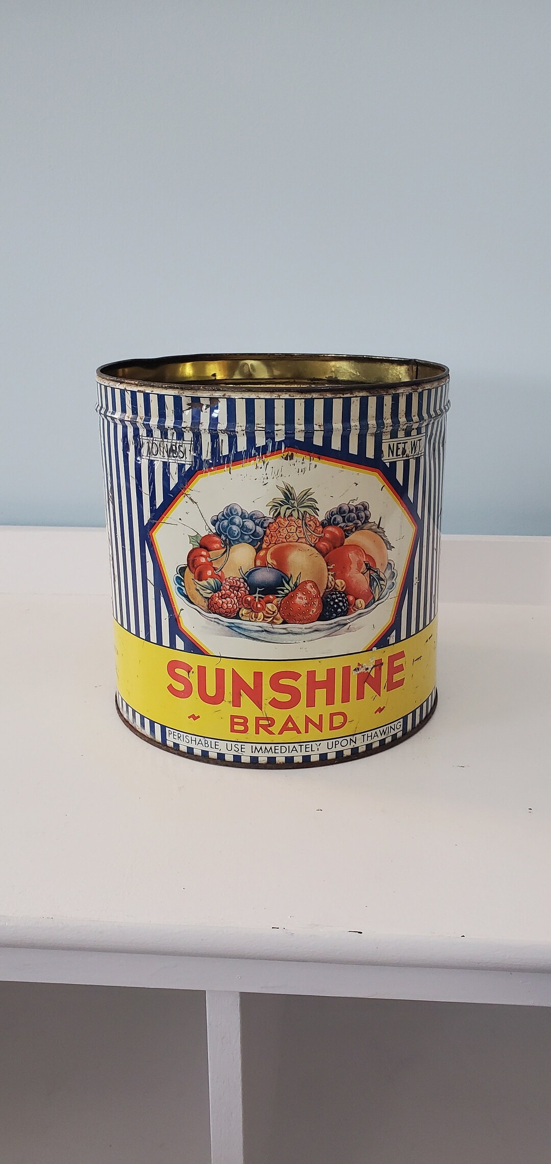 1950'S Sunshine Brand Fruits Vintage Advertising Tin Can, Sunshine ...