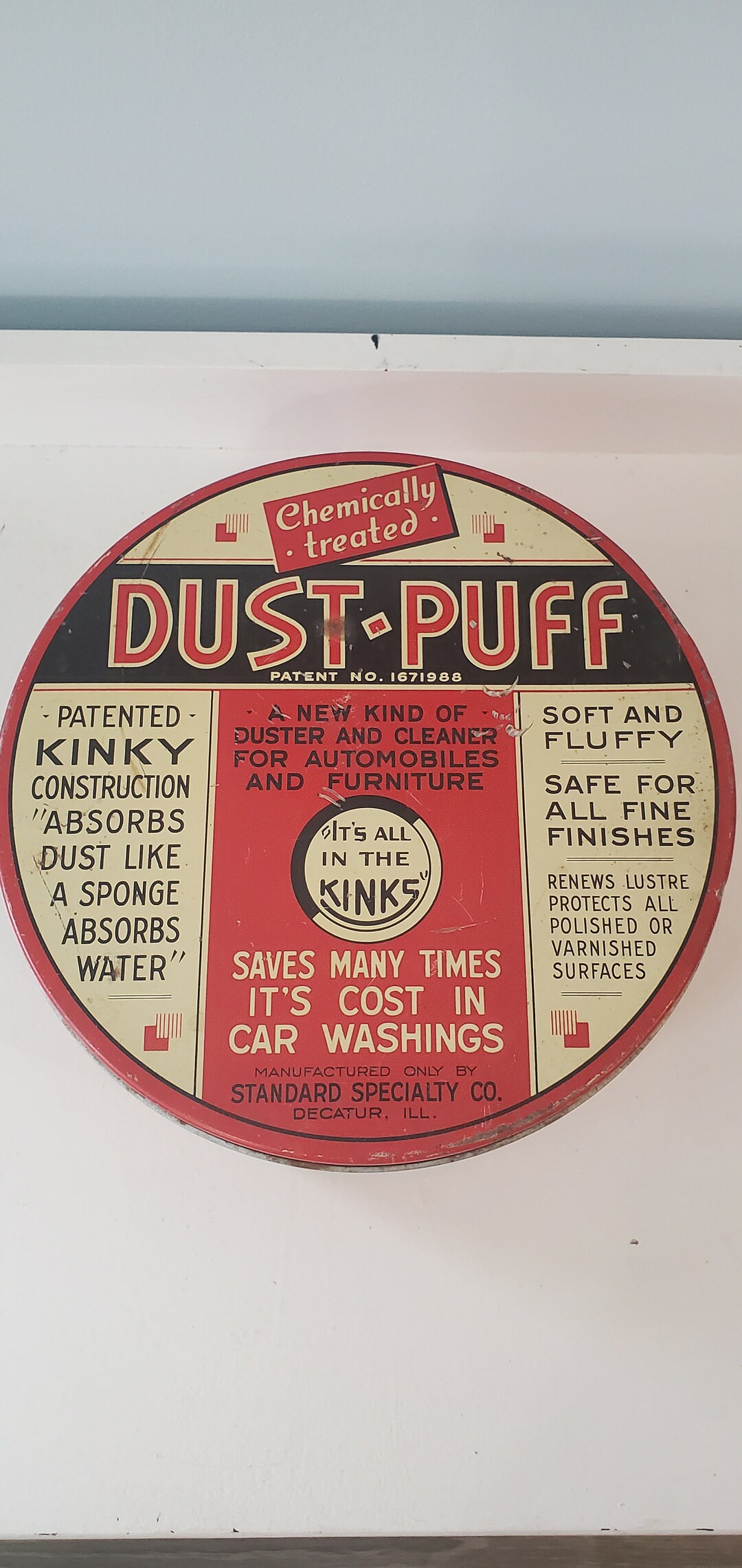 Vintage Advertising Tin, Dust-puff Duster & Cleaner for Automobiles and ...
