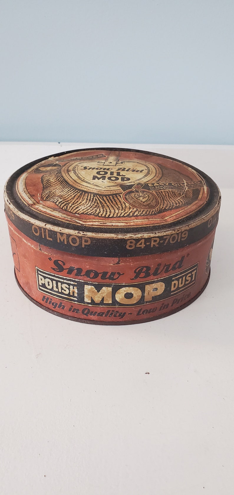 Vintage Advertising Tin, Snow Bird Oil Mop Tin Can - Etsy