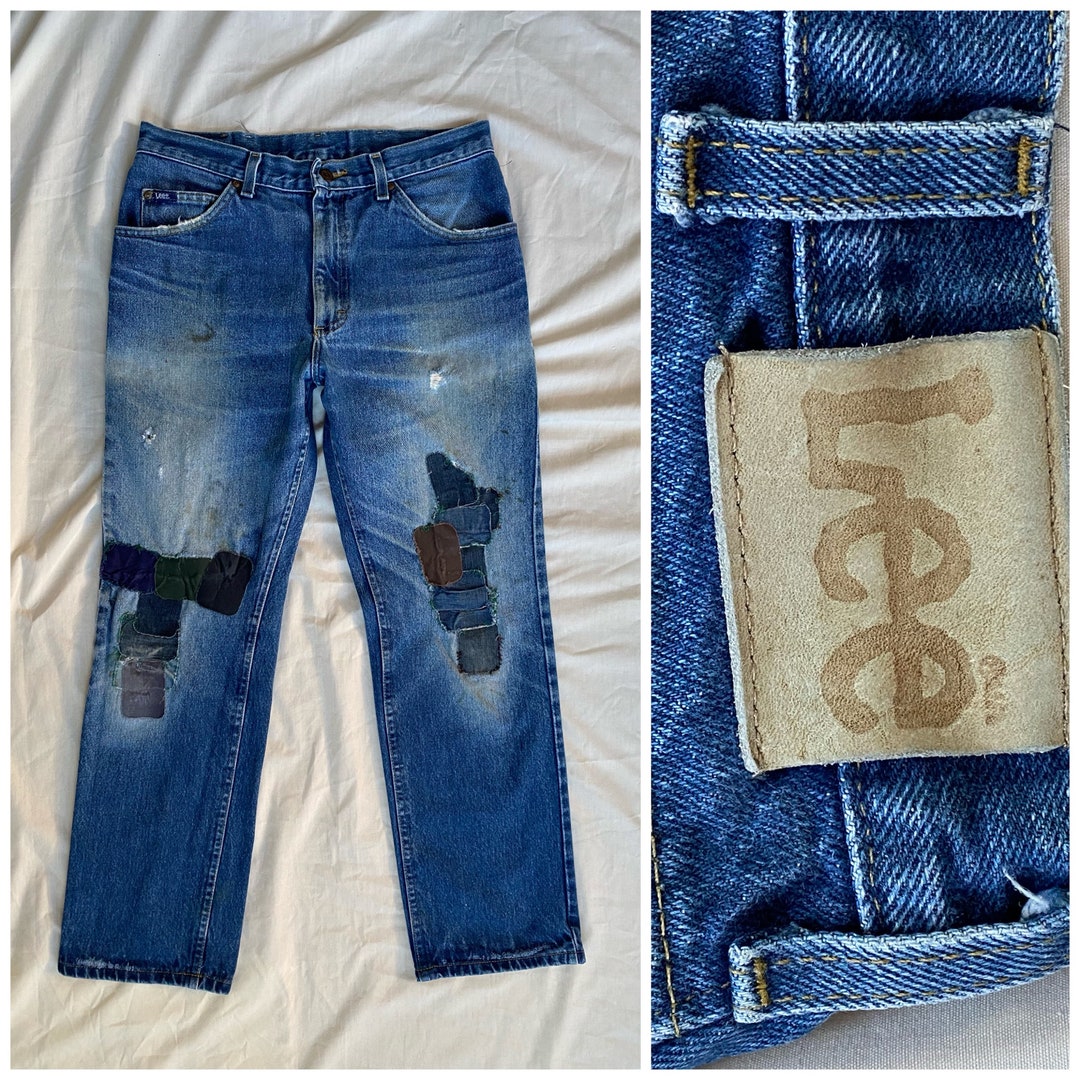 Lee Patched Jeans 32x29 Size 32 Vintage Jeans With Patches Distressed ...