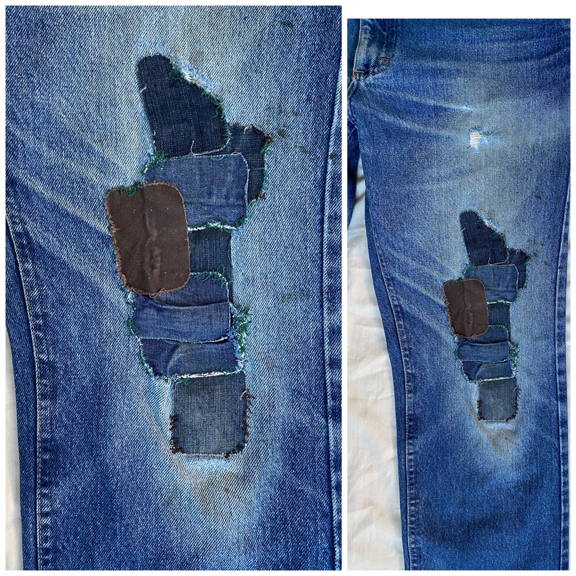 Lee Patched Jeans 32x29 Size 32 Vintage Jeans With Patches Distressed ...