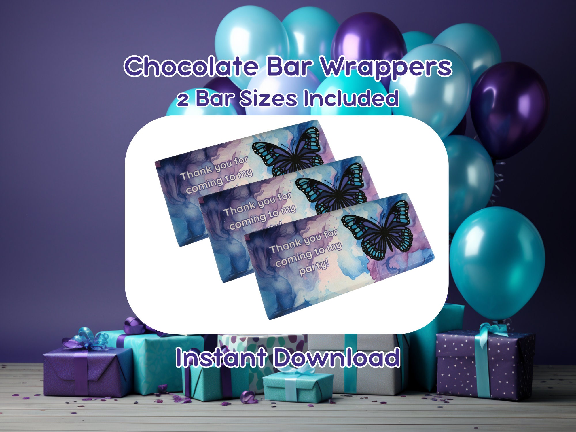 Printable Butterfly Birthday Chocolate Bar Wrappers - Whimsical Party ...
