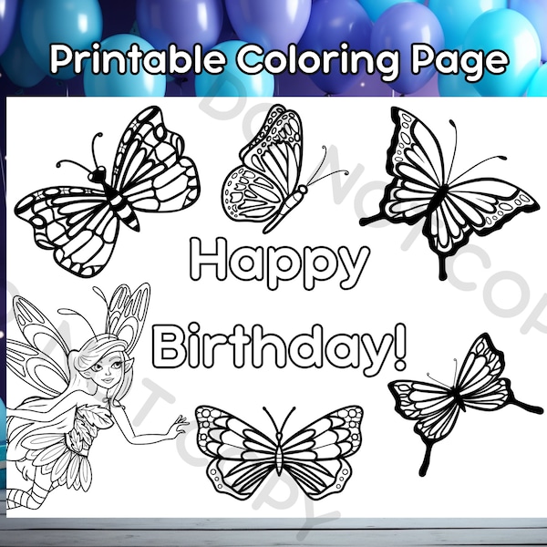 Butterfly Happy Birthday Coloring Pages - Etsy