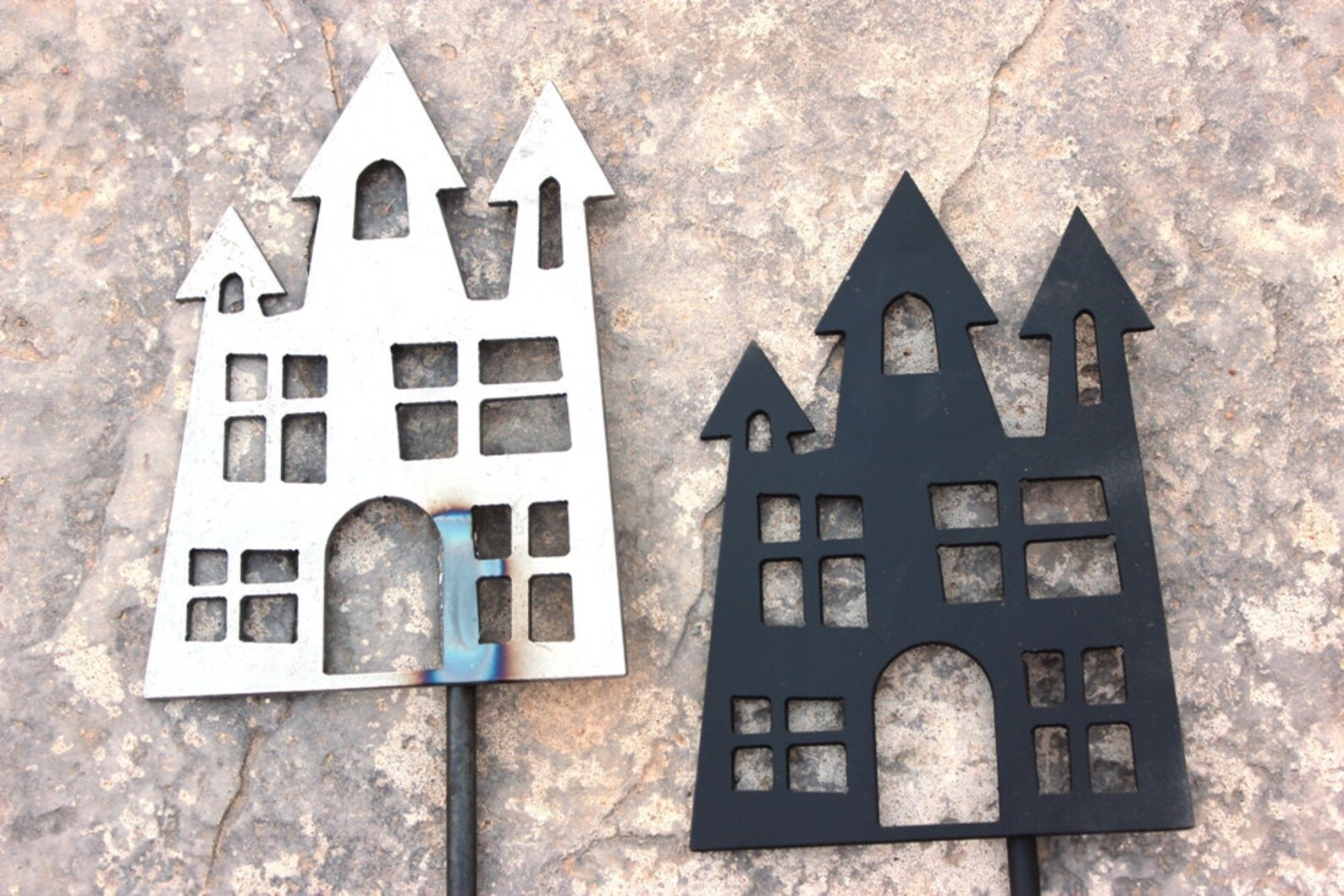 Small Haunted House Stake Halloween Unfinished Steel | Etsy