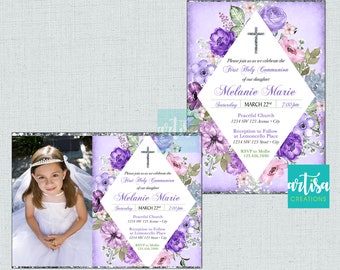 Communion Invitation Purple and Gold First Communion Invitation Purple ...