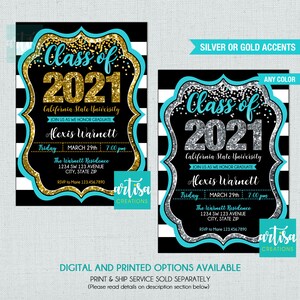 Teal Graduation Invitation Teal Gold Graduation Invitation - Etsy