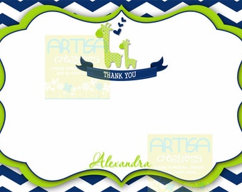 Navy Blue and Lime green Chevron Giraffe Baby Shower Invite | Etsy